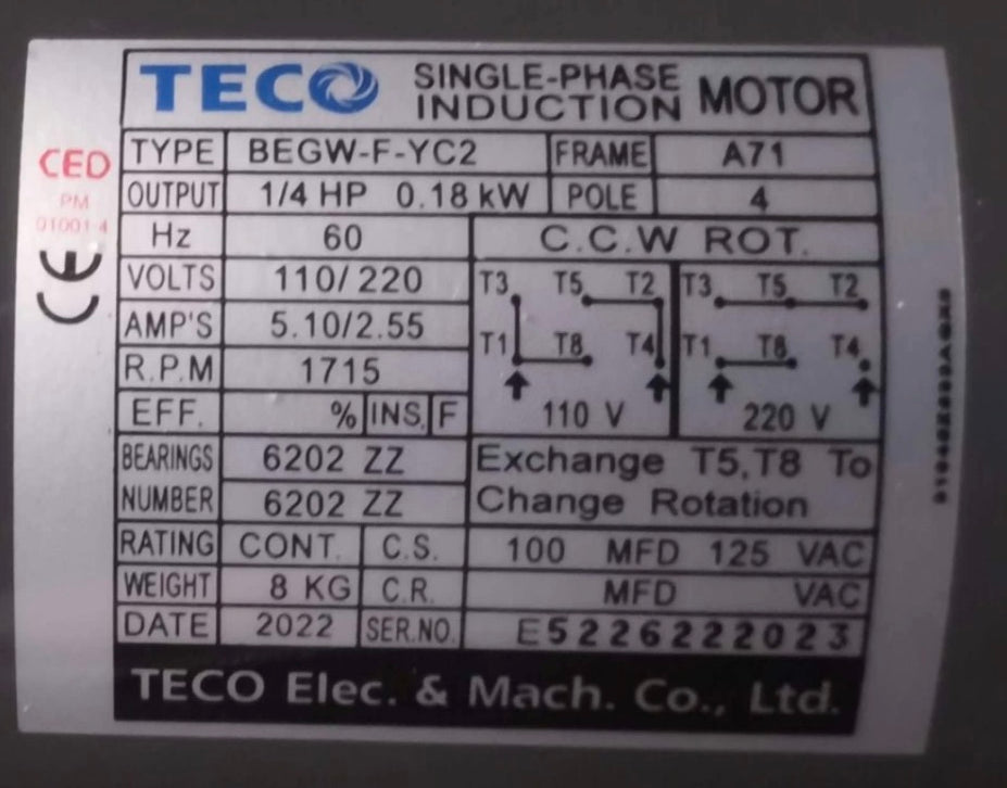 TECO INDUCTION MOTOR SINGLE PHASE – Lynx Industrial Trading Corporation