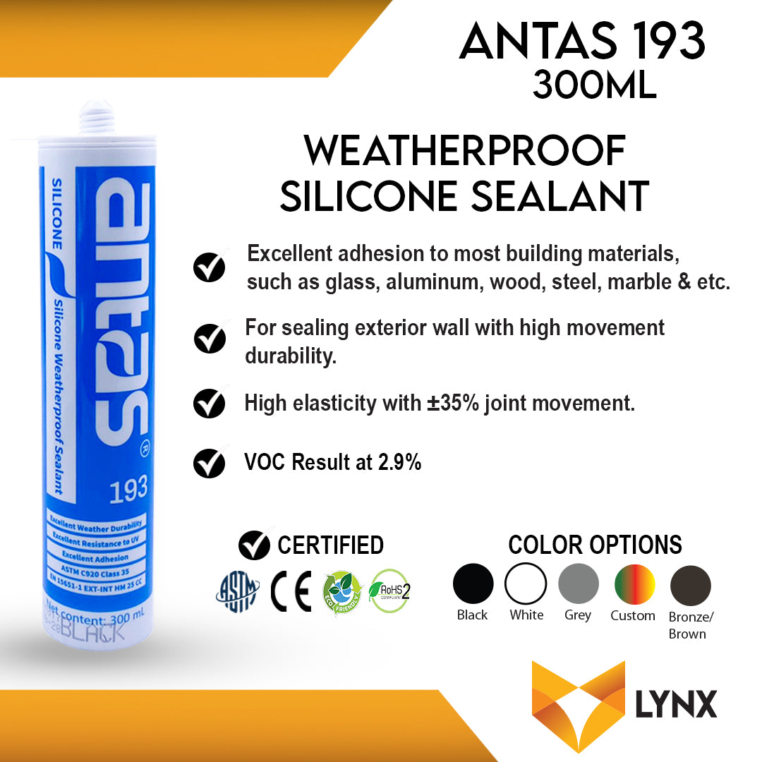 Antas 193 Weatherproof Silicone Sealant 300ml Cartridge – Lynx ...